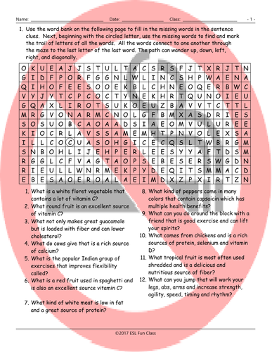Healthy Lifestyle-Nutrition Word Maze Worksheet | Teaching Resources
