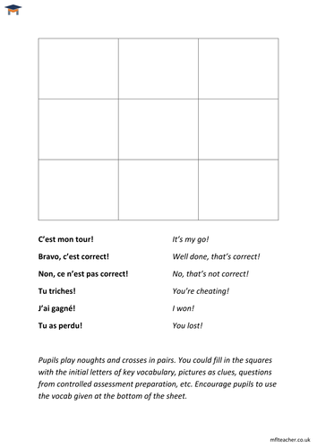 French - Pairwork noughts & crosses template | Teaching Resources