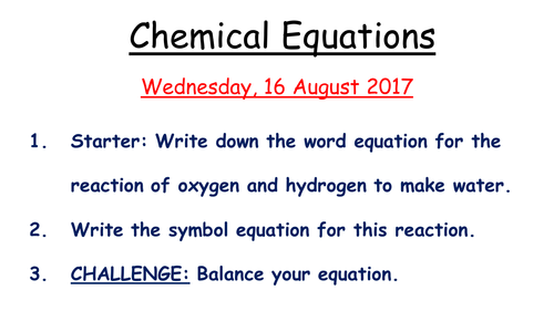 Chemical Equations | Teaching Resources