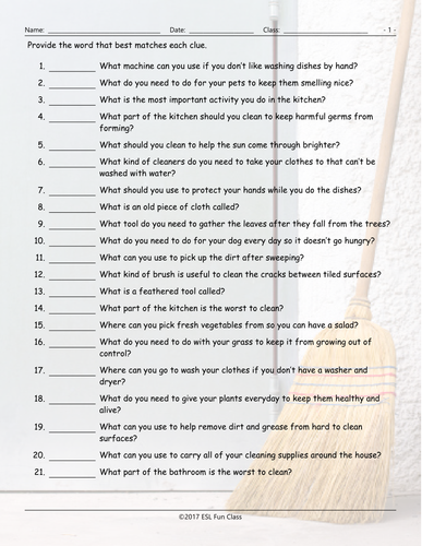 Household Chores-Cleaning Supplies Matching Worksheet | Teaching Resources