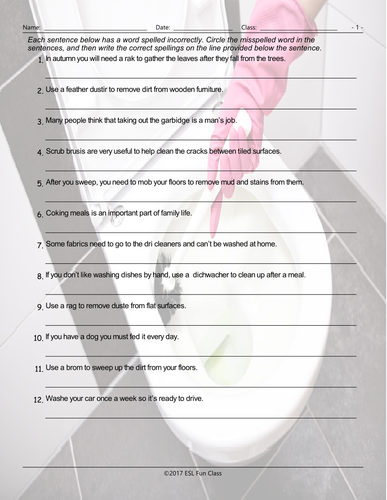 Household Chores-Cleaning Supplies Spelling Hunt Worksheet | Teaching ...