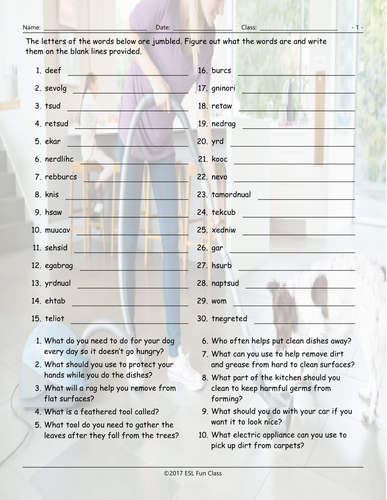 Household Chores-Cleaning Supplies Jumbled Words Worksheet | Teaching ...