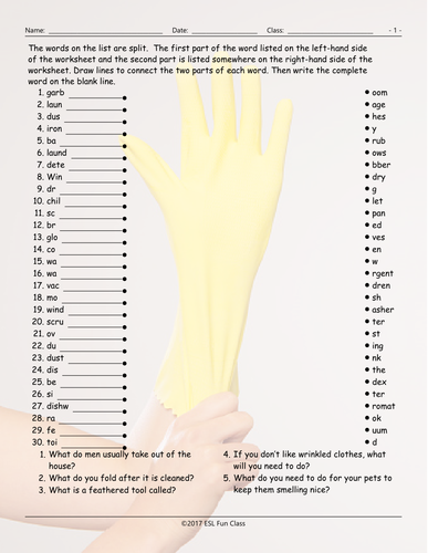 Household Chores-Cleaning Supplies Word Links Worksheet | Teaching ...