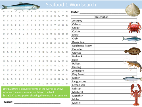 Seafood 1 Wordsearch Food Technology Literacy Starter Activity Homework ...