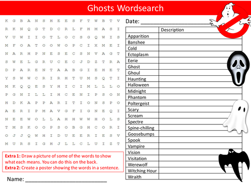 Ghosts Wordsearch Spirits Halloween Literacy Starter Activity Homework ...