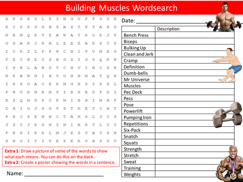 Building Muscles Wordsearch PE Sports Literacy Starter Activity ...