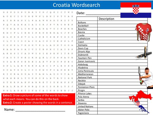 Croatia Wordsearch Country Geography Literacy Starter Activity Homework ...