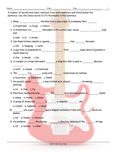 Musical Instruments Missing Words Worksheet | Teaching Resources Musical Instruments Missing Words Worksheet | Teaching Resources