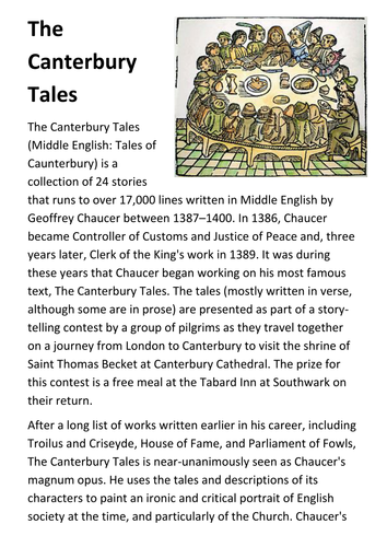 The Canterbury Tales Handout | Teaching Resources