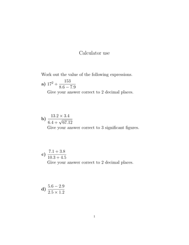 Calculator Use Worksheet With Answers Teaching Resources