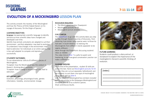 Evolution of a Mockingbird (Galapagos study) | Teaching Resources
