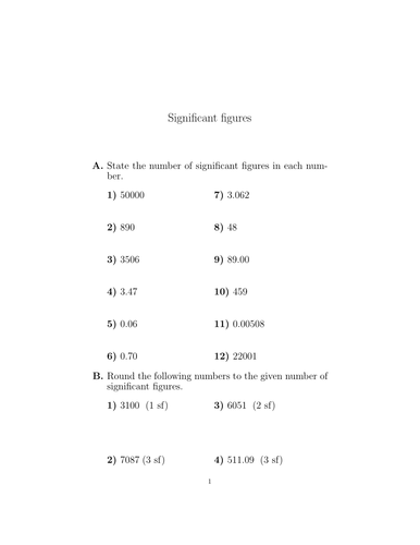 Significant figures worksheet (with answers) | Teaching Resources