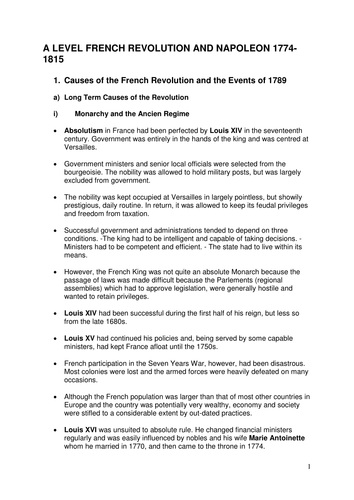 French Revolution Revision sheets for OCR History A level H505 ...