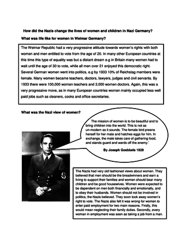 Lesson 15 - Women and Children in Nazi Germany | Teaching Resources