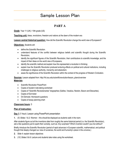 Complete lesson plan on the Scientific Revolution | Teaching Resources