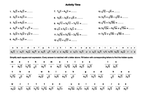 Simplifying square root expressions | Teaching Resources