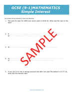 GCSE (9-1) Mathematics. Simple Interest: Word Problems | Teaching Resources