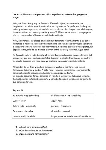 KS4 Spanish Typical Day in Spain GSCE new AQA course | Teaching Resources