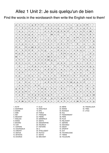 Allez 1 Unit 2 Je suis quelqu'un de bien Wordsearch | Teaching Resources