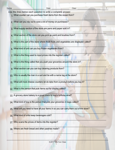 Grocery Shopping Write Answers Worksheet | Teaching Resources
