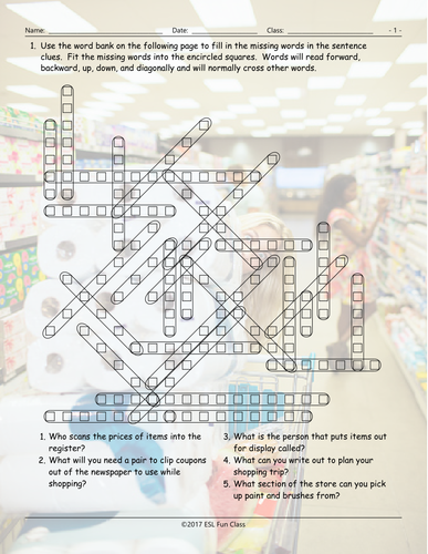 Grocery Shopping Word Fit Worksheet | Teaching Resources