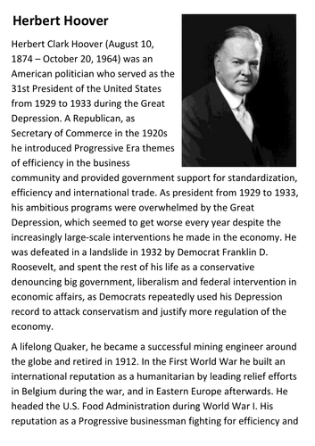 Herbert Hoover Handout | Teaching Resources