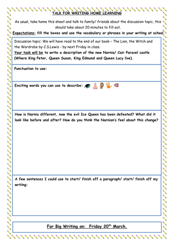 The Lion, the Witch and the wardrobe writing project. | Teaching Resources