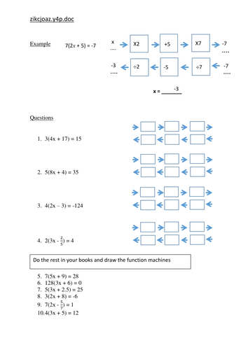Solving Equation Single Bracket using Function Machines- negative and ...