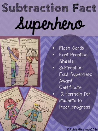 Subtraction Fact Superhero-Fact tracking system - flash cards practice ...