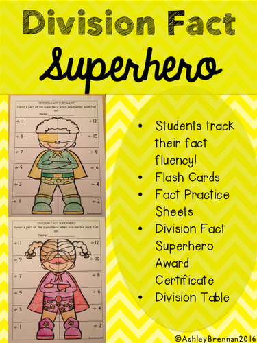 Division Fact Superhero-Fact tracking system - flash cards practice ...