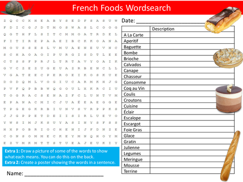 French Cookery Wordsearch Food Technology Literacy Starter Activity ...