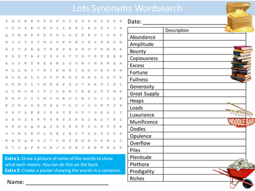 Lots Synonyms Wordsearch English Language Literacy Starter Activity ...