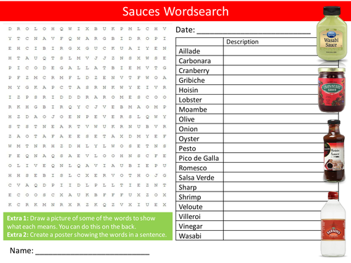 Sauces Wordsearch Food Technology Literacy Starter Activity Homework ...