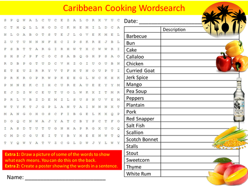 Caribbean Cooking Wordsearch Food Technology Literacy Starter Activity ...