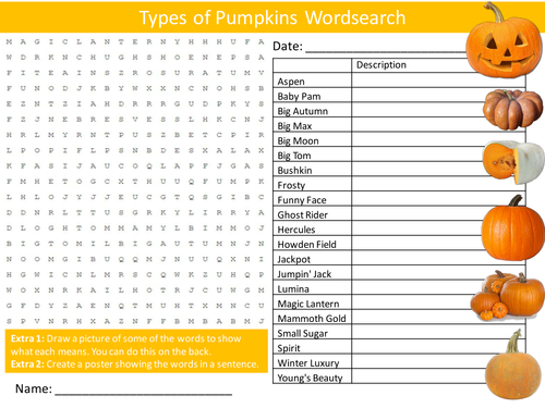 Types of Pumpkin Wordsearch Food Technology Literacy Starter Activity ...