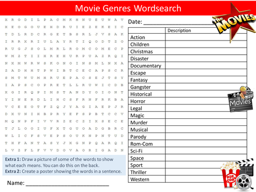 Movie Genres Wordsearch Media Studies Literacy Starter Activity ...