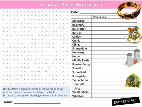 Fictional Places Wordsearch English Language Literacy Starter Activity ...