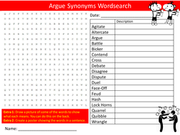 Argue Synonyms Wordsearch English Language Literacy Starter Activity ...