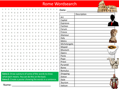 Rome City Wordsearch Geography Literacy Starter Activity Homework Cover ...