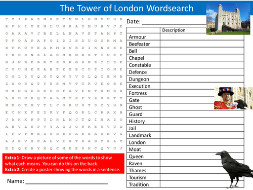 The Tower of London Wordsearch Geography Literacy Starter Activity ...