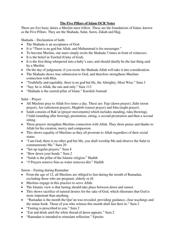 Revision Notes on the Five Pillars of Islam (A Level OCR Religious ...