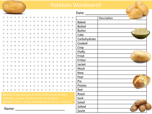 Potatoes Wordsearch Food Technology Literacy Starter Activity Homework ...