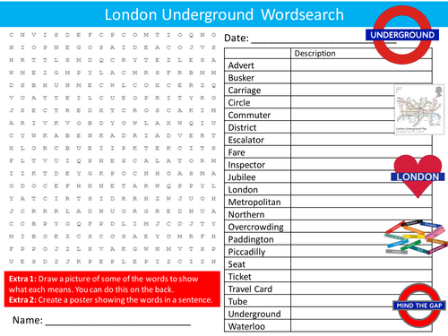 London Underground Wordsearch Geography Literacy Starter Activity ...