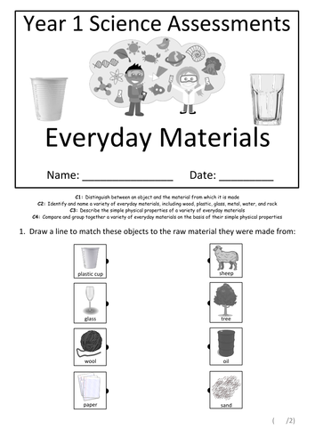 Year 1 Science Assessment: Everyday Materials + Revision Sheet/Poster ...