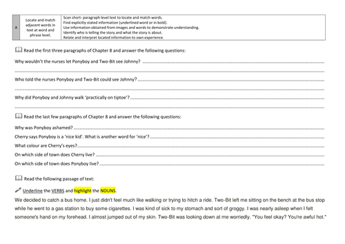 The Outsiders - comprehension worksheets | Teaching Resources