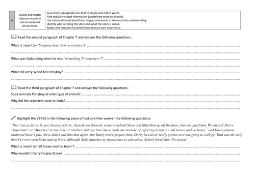 The Outsiders - comprehension worksheets | Teaching Resources