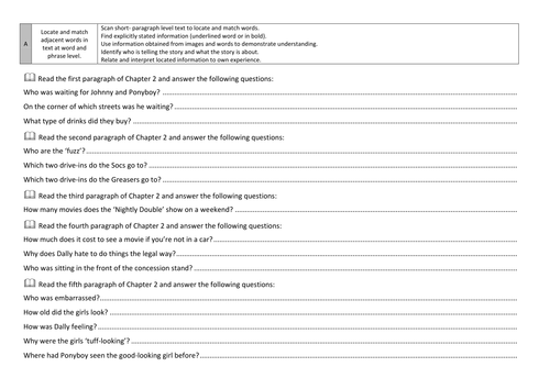 The Outsiders - comprehension worksheets | Teaching Resources