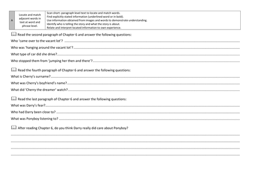 The Outsiders - comprehension worksheets | Teaching Resources