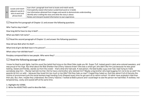 The Outsiders - comprehension worksheets | Teaching Resources