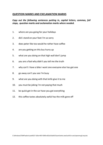 Question and exclamation marks - starter activity | Teaching Resources